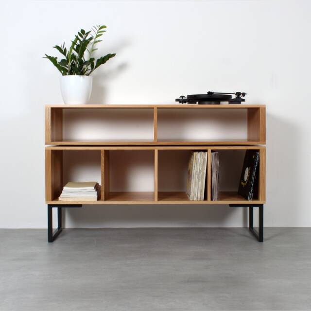 "Large Solid Oak Vinyl Storage Turntable Stand, Dj Stand, Minimalist ...