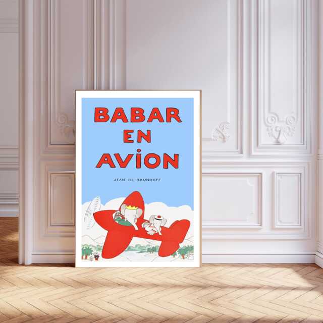Babar The Elephant En Avion Nursery Wall Art Retro Kids Decor Quote ...
