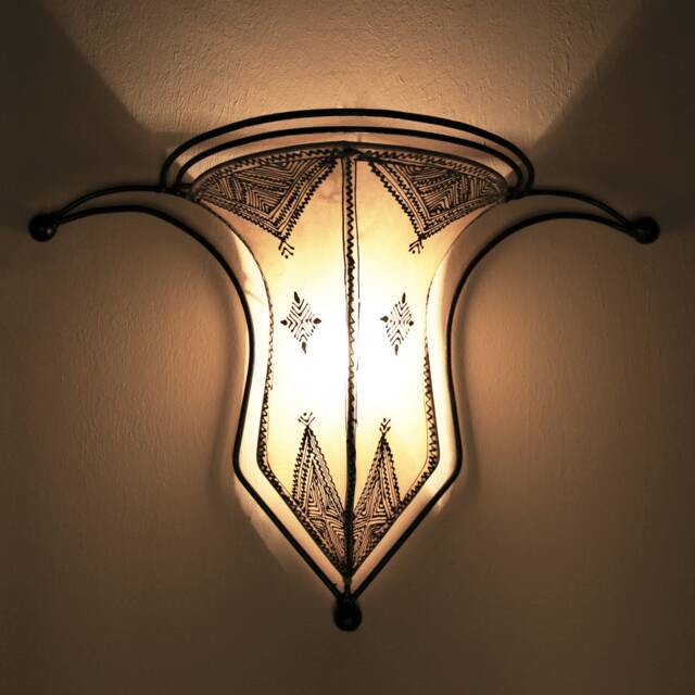 Oriental Henna Lamp Wall Moroccan Light Lampshade Arabic Leather Sconce Shade Liyah Natural by ...
