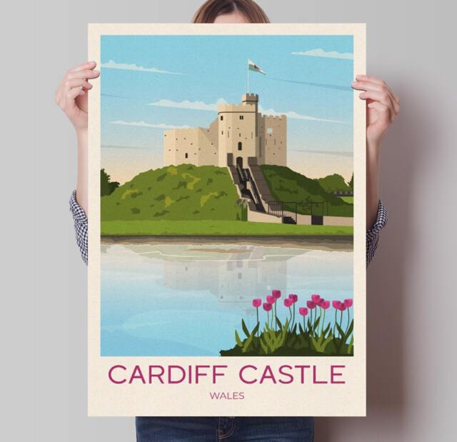 Cardiff Castle Travel Poster - Welsh Print Wall Art by Etsy | ufurnish.com