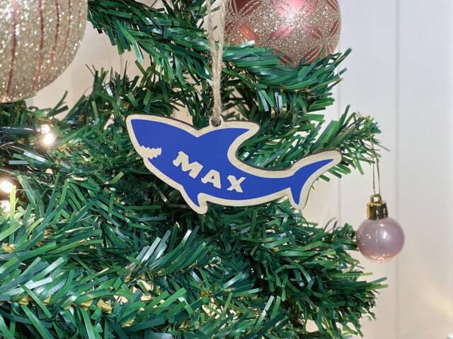 Personalised Shark Christmas Ornament Wooden Kids Tree Decoration by ...