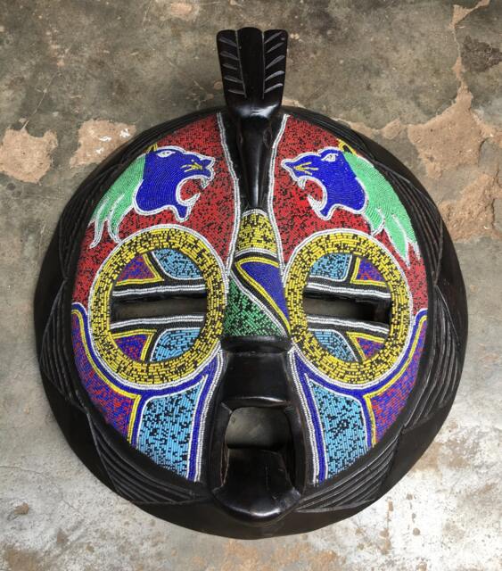 African Mask For Wall, Beaded Wooden Mask, Authentic Wall Hanging Home ...