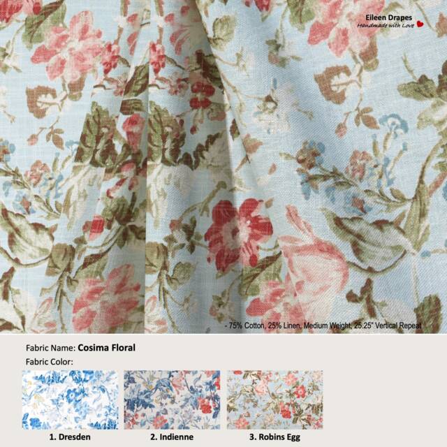 Cosima Floral 3 Color Flower Blue Red Cotton Blend Curtain, Valance ...