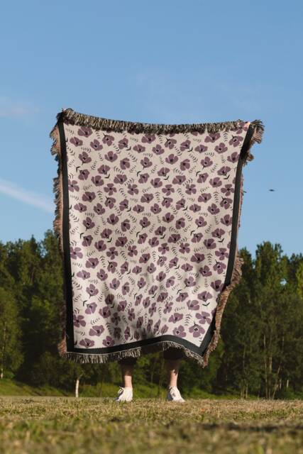 Purple & Beige Cottagecore Floral Woven Blankets by Etsy | ufurnish.com