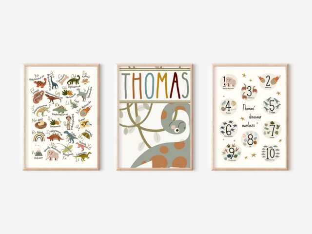 Personalised Dinosaur Alphabet & Numbers Prints. Perfect For A Playroom ...