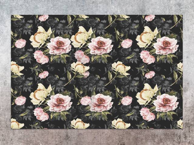 Royal Composition Vinyl Mat, Pink Linoleum Rug, Beige Floor Roses ...