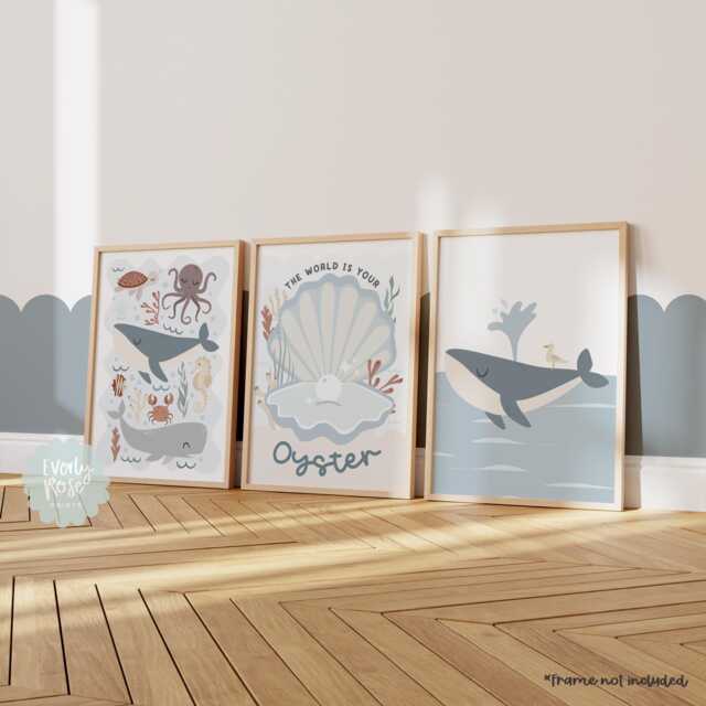 Set Of 3, Sea Life Theme, Ocean Prints, Neutral Nursery, Bedroom, Boys ...