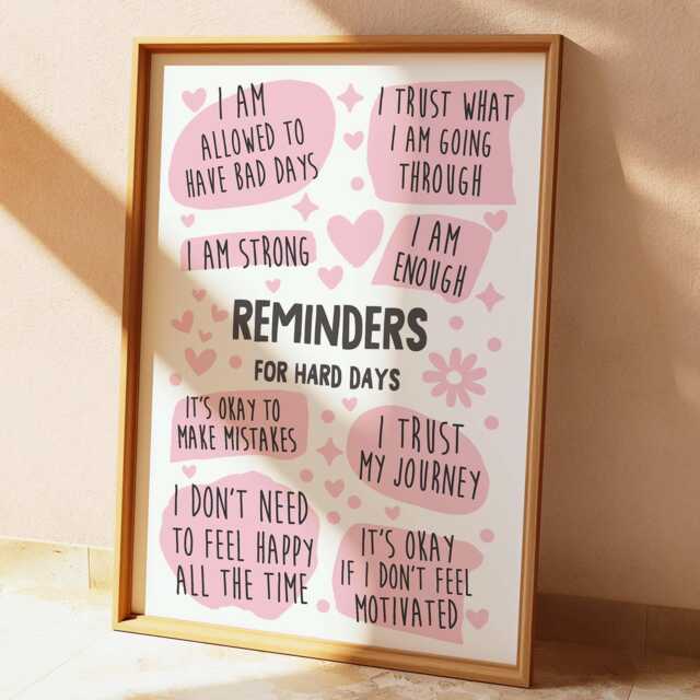 Reminders For Hard Days Wall Print, Positive Daily Affirmations ...