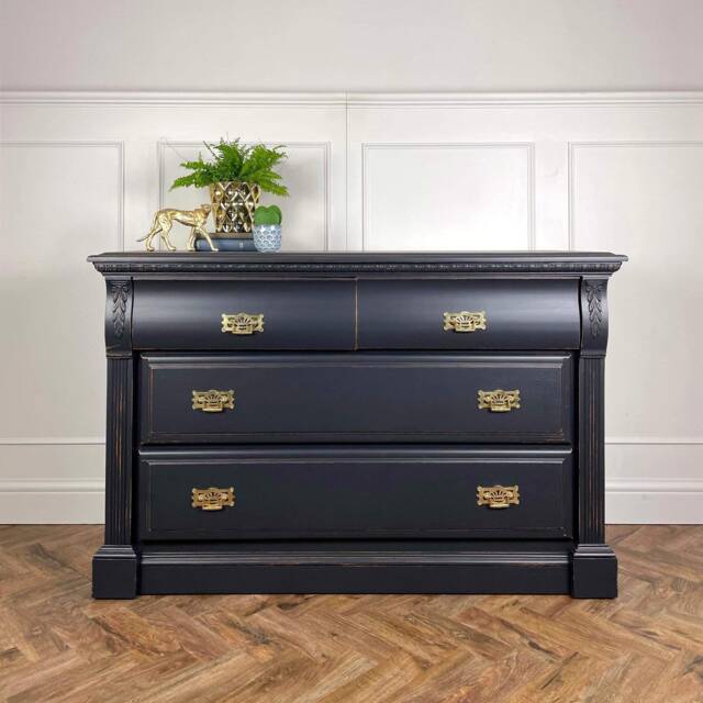 Vintage Black Painted Chest Of Drawers, Carved Detailed Dresser ...