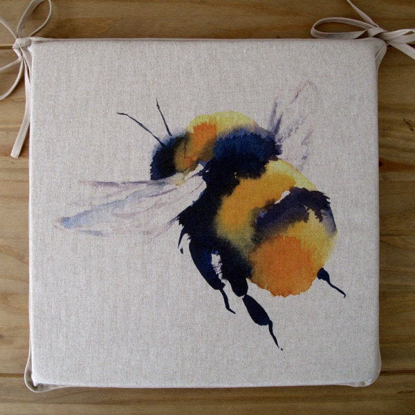 Set Of 4, 6 Or 8 Reversible Queen Bee Square Seat Pads, Chair Large Printed Square Kitchen Chair ...