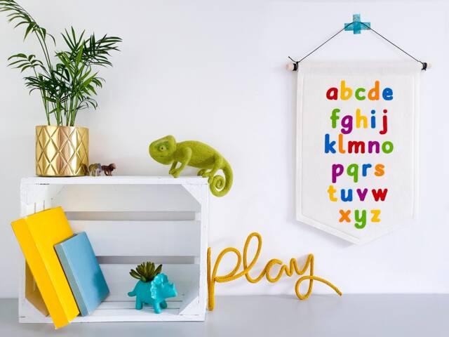 Lowercase Alphabet A-Z Wall Banner Flag. Nursery Decor. Rainbow. Pastel ...