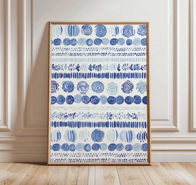 Greek Pattern Art Print, Blue Meander Wall Art, Hellenic Geometric ...