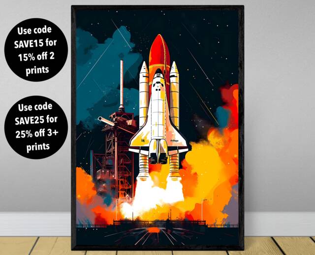 Kids Space Shuttle Wall Art, Art Print, Fun Nasa Poster Astronaut Print ...