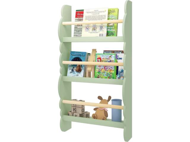 Kids Wall Mounted Bookcase, White Wooden Wall Bookshelf For Children's ...