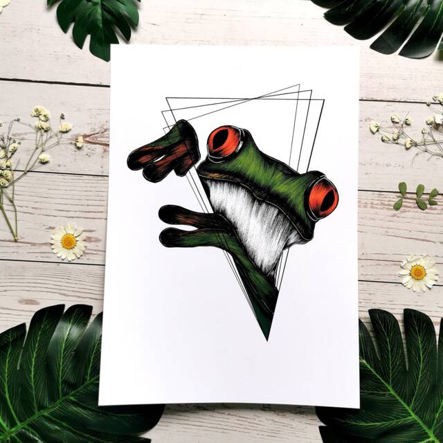 Tree Frog Art Print, Steampunk Pen Drawing, Amphibian Home Decor ...