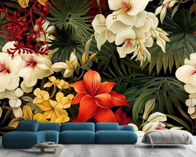 Abstract Watercolor Flowers Floral Pattern Gift Art Print Photomural ...