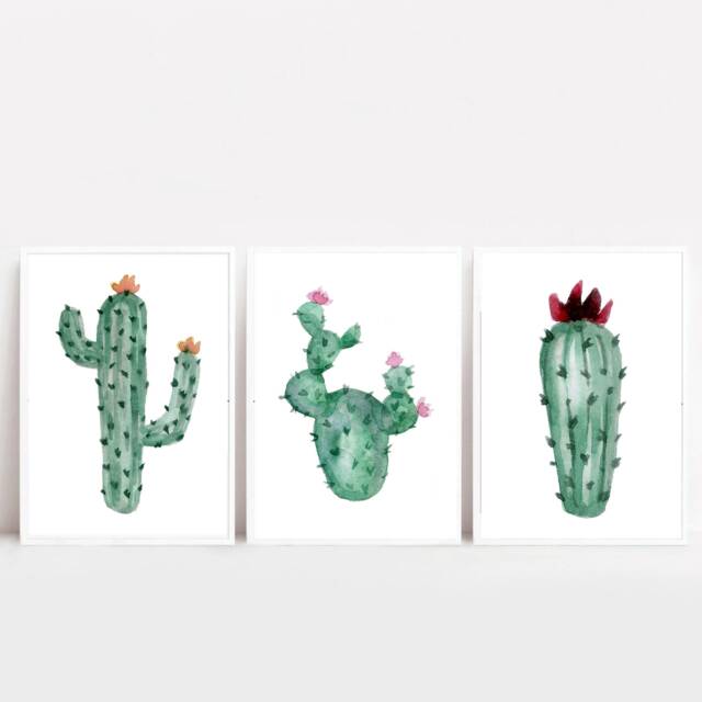 Din A4 Art Print Without Frame - Set Of 3 Cactus Cacti Succulent ...