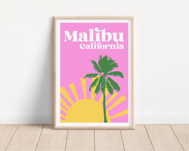 Retro Malibu Palm Tree Print California Road Trip Art by Etsy ...