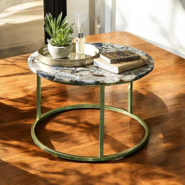 Agate Round Coffee Table Top Dining Console Natural Stone Counter Slab ...