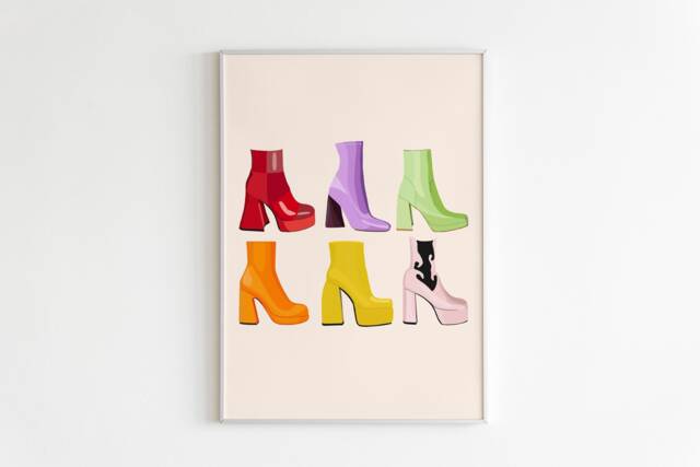Fashion Illustration Print/Boots Gallery Wall Art /Disco Rainbow 90S ...
