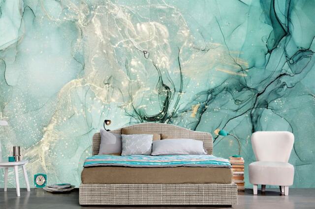 Turquoise Marble Fluid Art Vinyl Wallpaper Sparkle Effect Wall Mural by ...
