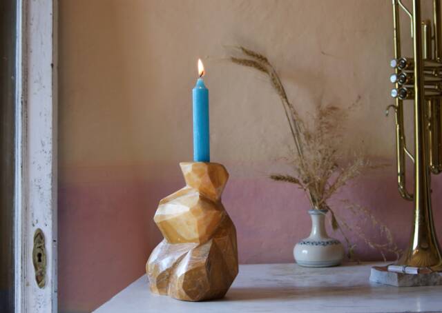 Candlestick, Unique Piece, Marble Candle Holder, Sculpture Handmade Furnishing Accessory, Table ...