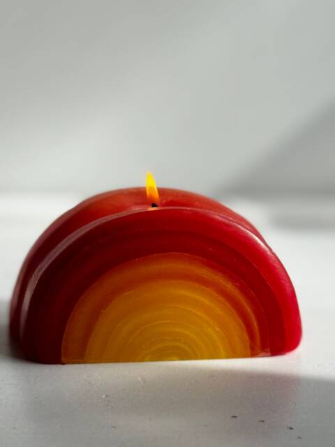 Sunny Candle, Positive Gift, Swirl Red, Yellow Handcrafted Funky Decor ...