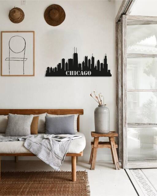 Chicago Wood Wall Art, Geometric Silhouette Decor Figure, 3D Minimalist ...