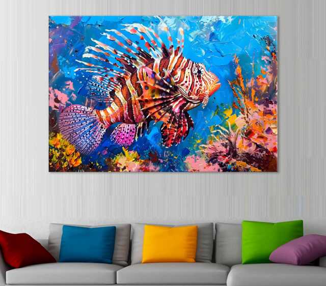 Lionfish Wall Art, Decor For Home Living Room, Marine Life Oil Painting ...