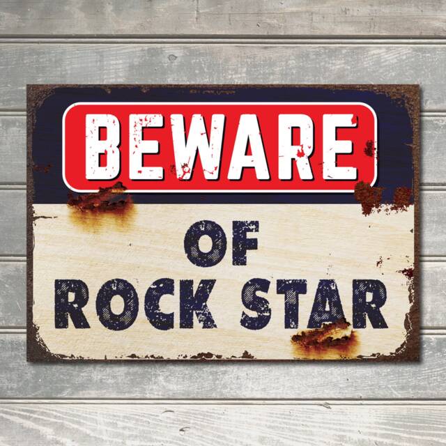 Vintage Beware Of Rock Star Sign Wall Retro Indoor/Outdoor Decor Metal ...