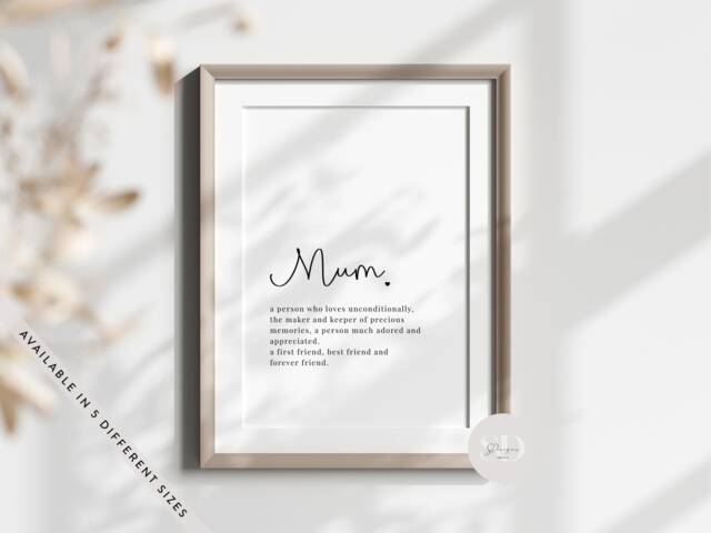 Mum Mother Mummy Definition Print, Mother's Day Wall Art Gift, Quote ...