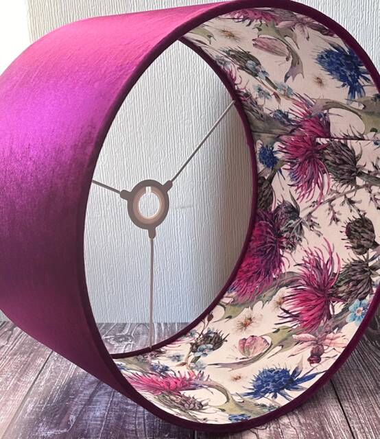 Thistle Pattern Lampshade, Double Sided Pink Velvet Fuschia Flower ...