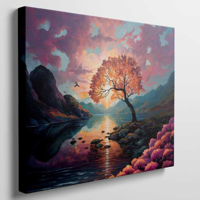Sunset Lake Canvas Art Print Tranquil Tree Landscape Wall Decor by Etsy ...