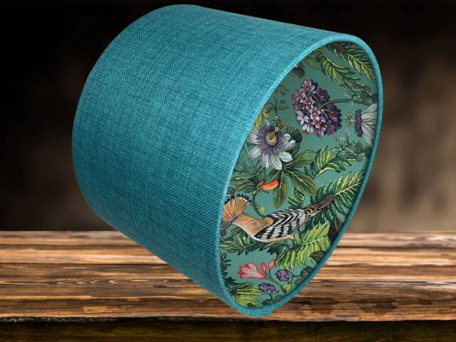 Teal Linen Tropical Bird Lampshade Ceiling Light Shade Floral Botanical ...