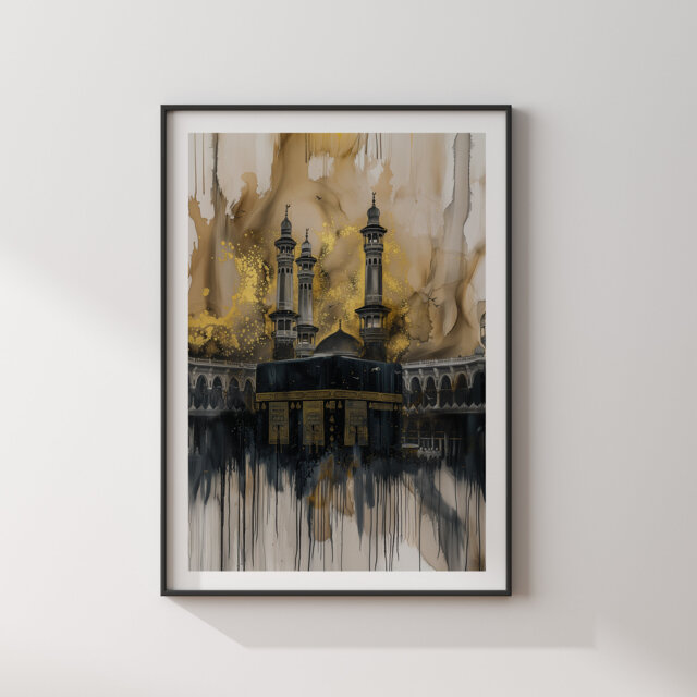 Black & Gold Kaaba Wall Art Print - Masjid Al Haram Grand Mosque Mecca ...
