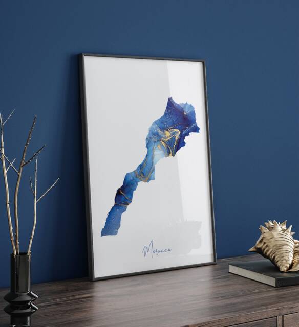 Morocco Map Blue & Gold Wall Art Print by Etsy | ufurnish.com