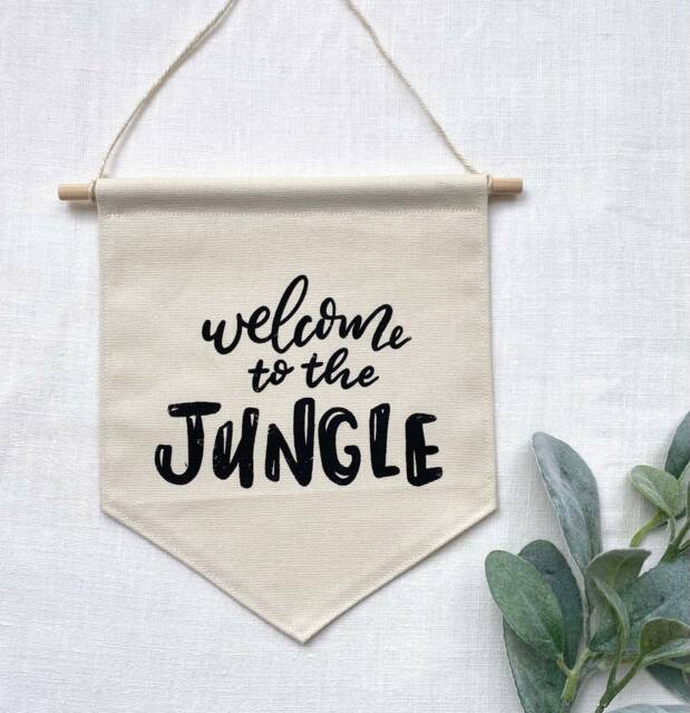 Welcome To The Jungle Canvas Banner - Neutral Safari Nursery Decor Wall ...