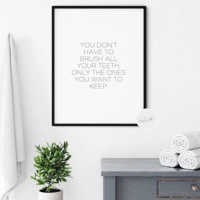 Funny Teeth Brushing Print - Brush Your Bathroom Wall Art Decor Quote ...