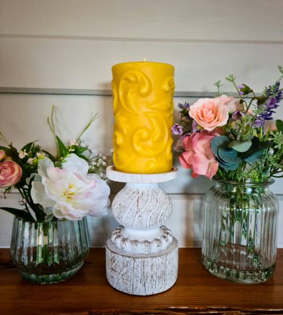 Pure Beeswax Fern Pillar Candle - Style Housewarming Gift Decorative ...