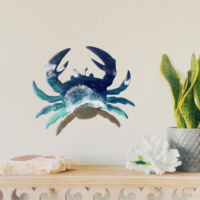 Crab Wall Decor, Ocean Wave Art, Hanging, Beach Resin Art by Etsy ...