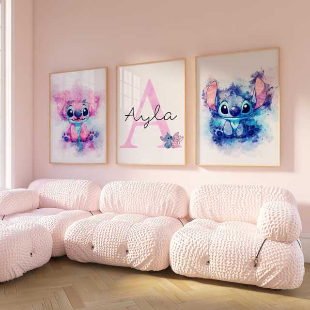 Personalised Kids Cartoon Character Watercolour Set Of Wall Prints ...