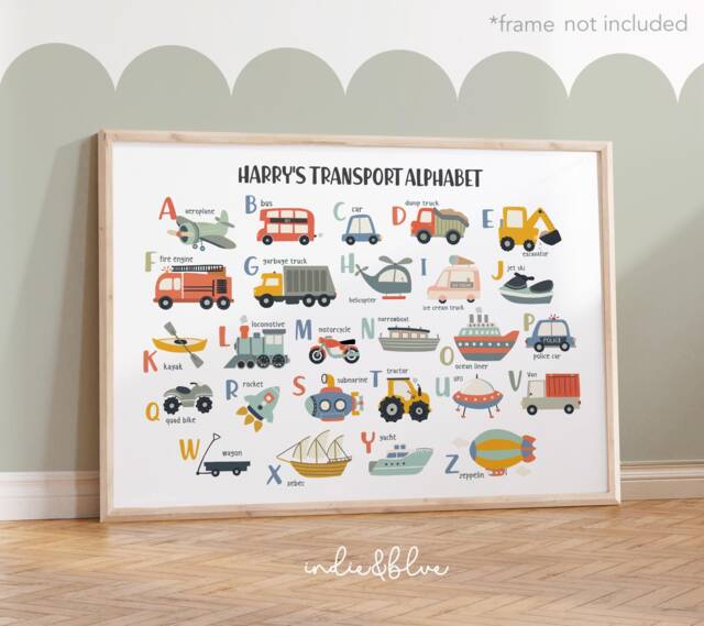 Personalised Transport Abc Alphabet Print, Vehicles Poster For Boy ...