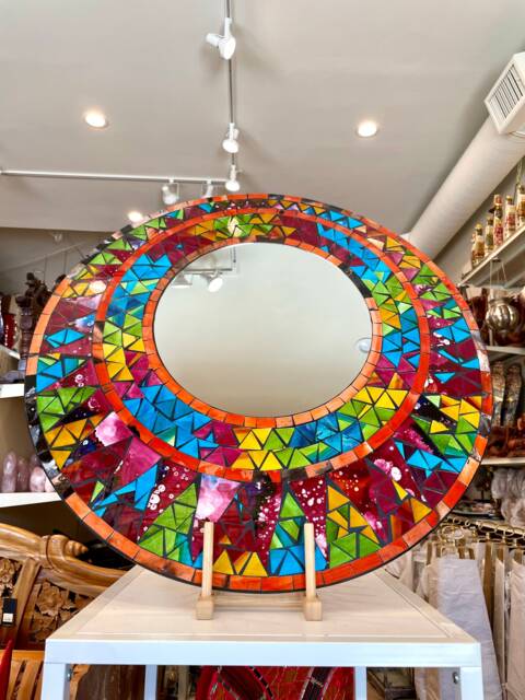 Large Round Mosaic Mirror Multicolored Rainbow Artistic Glass Inlay 24 ...
