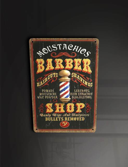 Moustachios Barber Shop - Metal Sign Plaque Wall Art Decor Signage by ...