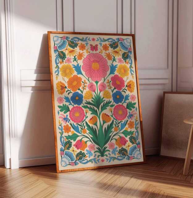 Vintage Mexican Poster, Prints, Decor, Traditional Latin Floral Print ...