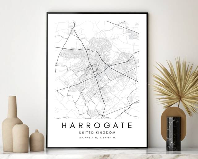 Harrogate Printed Map Poster - Custom Wall Art Decor Modern Print ...