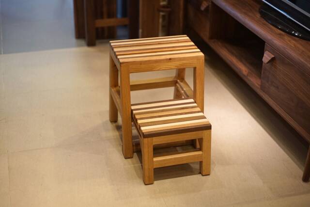 A Sliding Modern Stool Made Of Solid Wood, Two-Level With Mixed Species ...