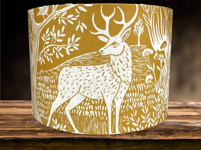 Mustard Yellow Stag Lampshade Ceiling Light Shade Deer Hare Woodland ...