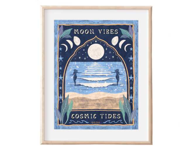 Moon Vibes Cosmic Tides - Fine Art Print Luna Celestial Ocean Surf ...