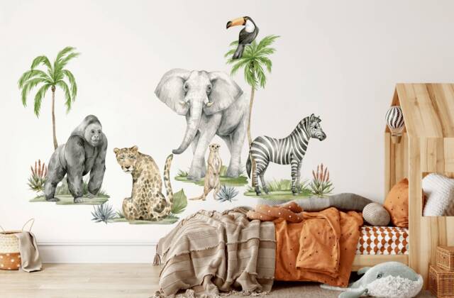 Safari Animals Wall Decal, Nursery Jungle Animals, Tropical Stickers ...